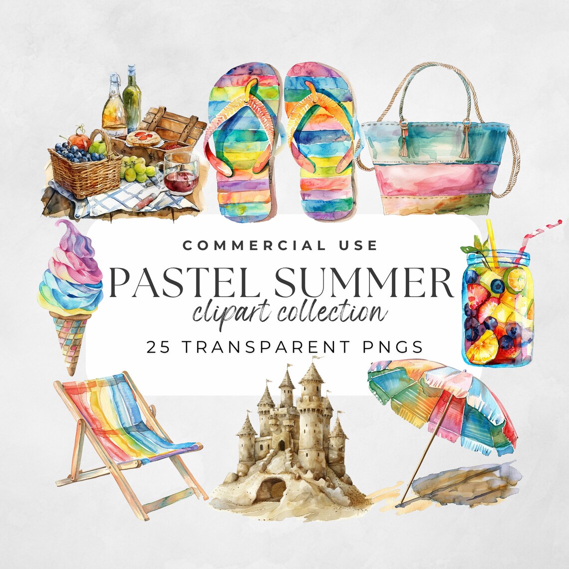 Pastel Summer Clipart, Watercolour Clipart, Ice Cream Clipart, Flip ...