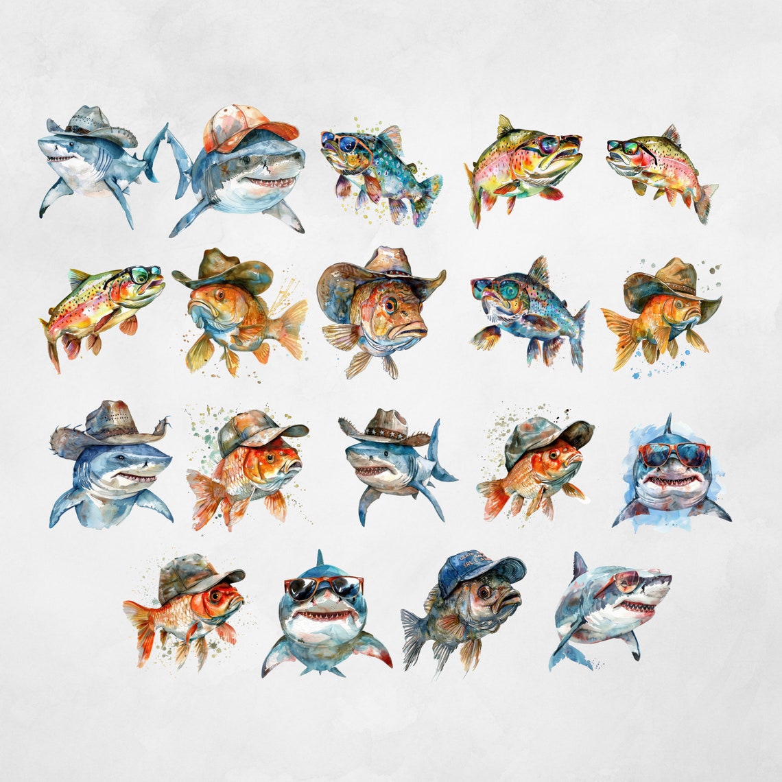 Fish With Glasses, Fish Clipart, Fish With Hat, Saltwater Fish ...