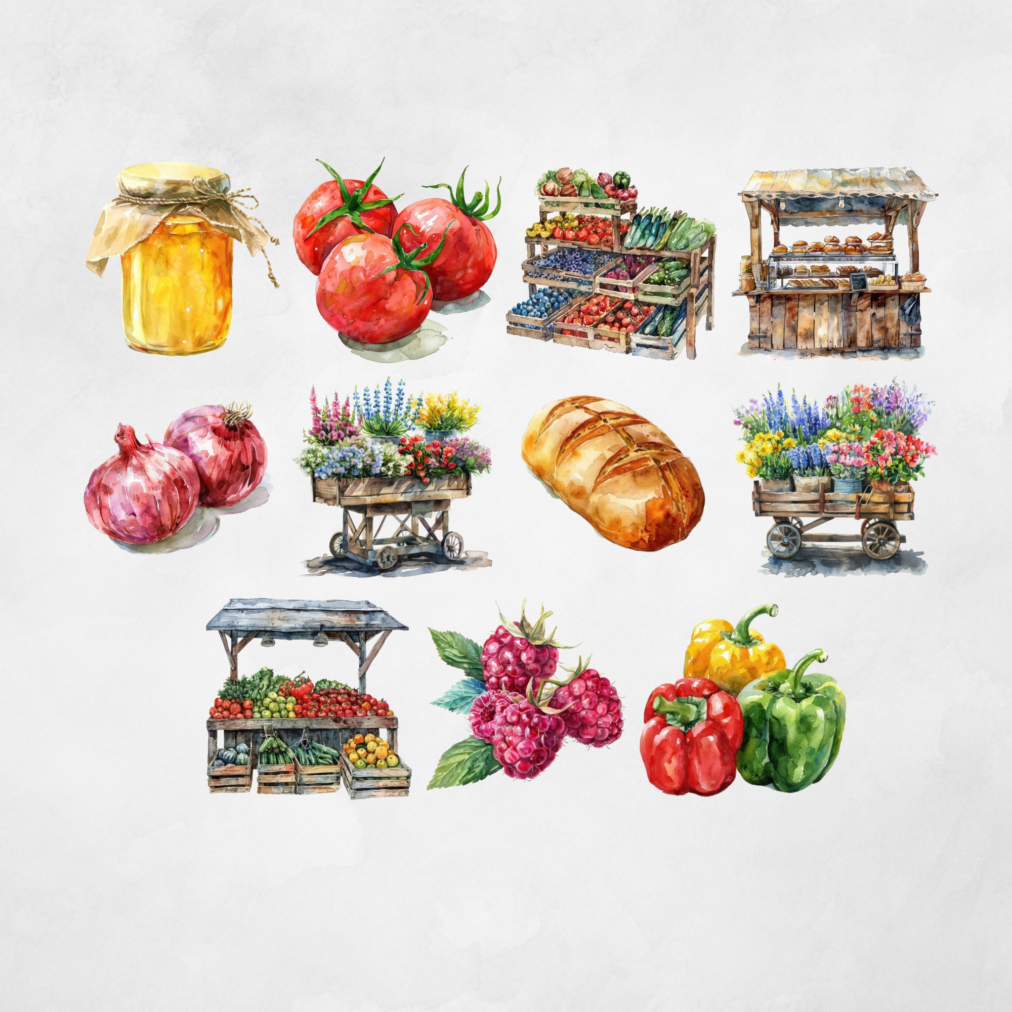 Watercolor Farmers Market Clipart, Farm Produce, Produce Clipart ...
