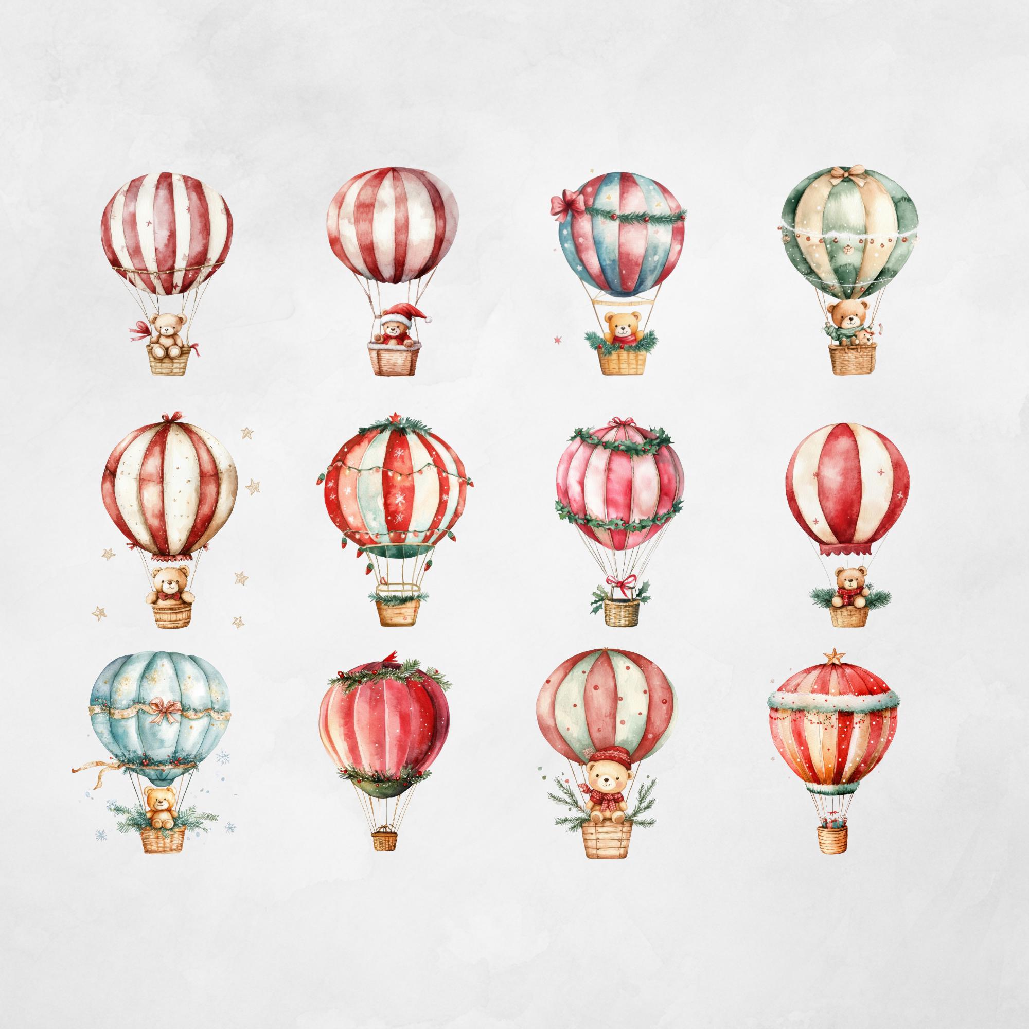 Christmas Hot Air Balloon Clipart Bear Baby Shower Watercolor Png Teddy ...