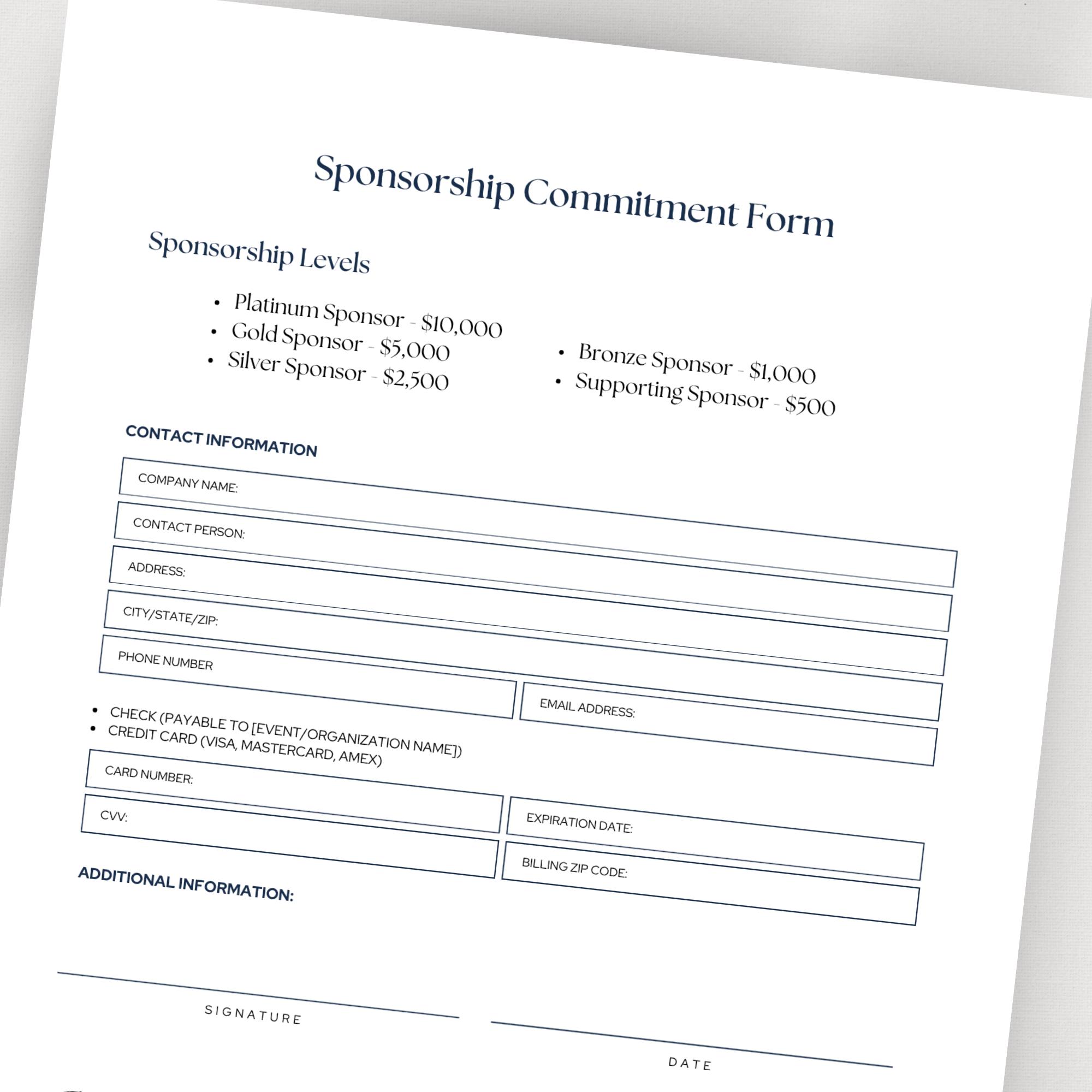 Sponsorship Level Form, Sponsorship Template, Sponsorship Flyer ...