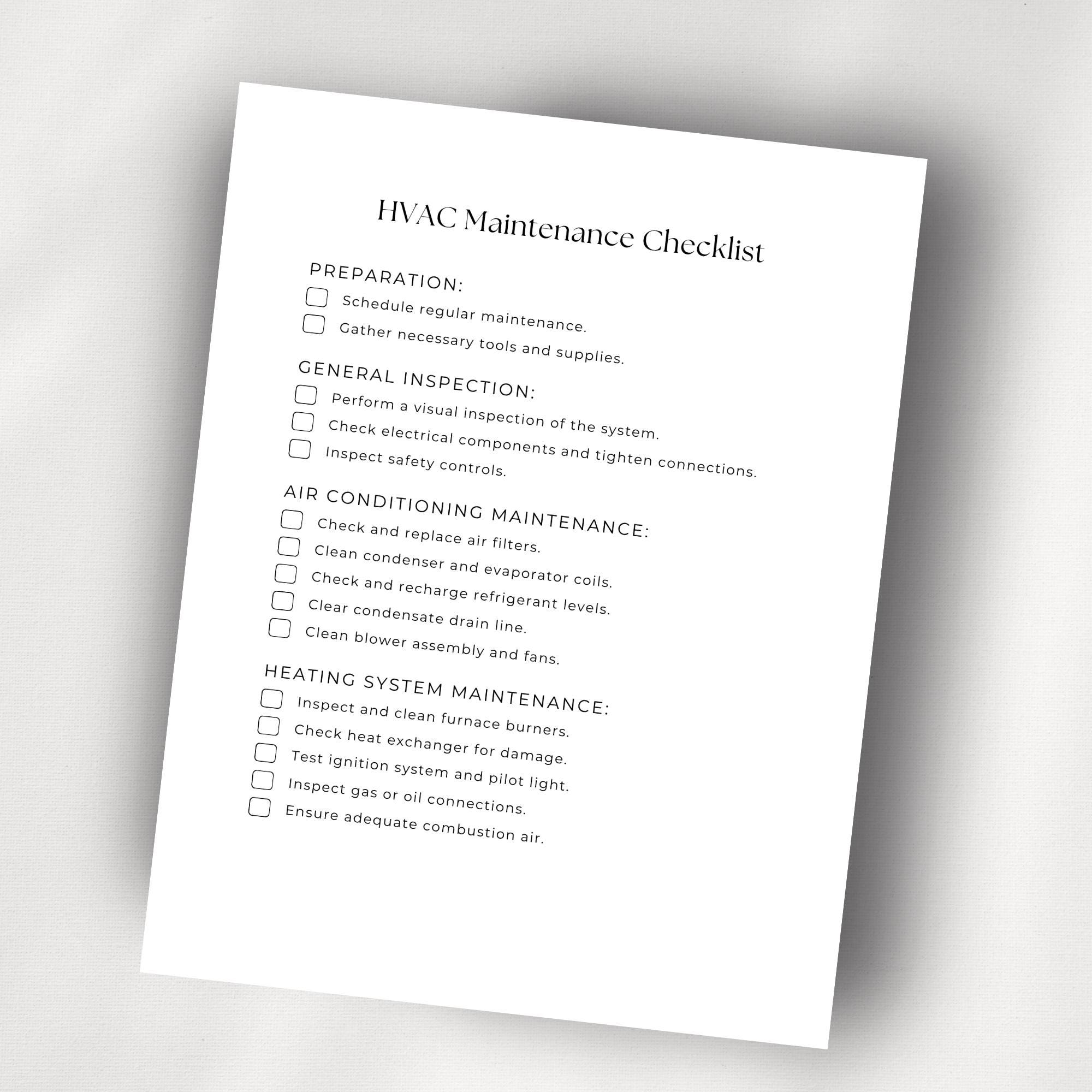 HVAC Maintenance Checklist, Hvac Templates, Hvac Contracts, Inspection ...