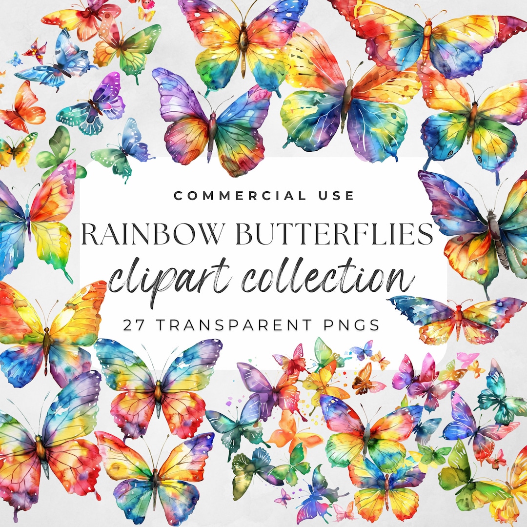 Rainbow Watercolor Butterflies Clipart Butterfly PNG Colorful ...