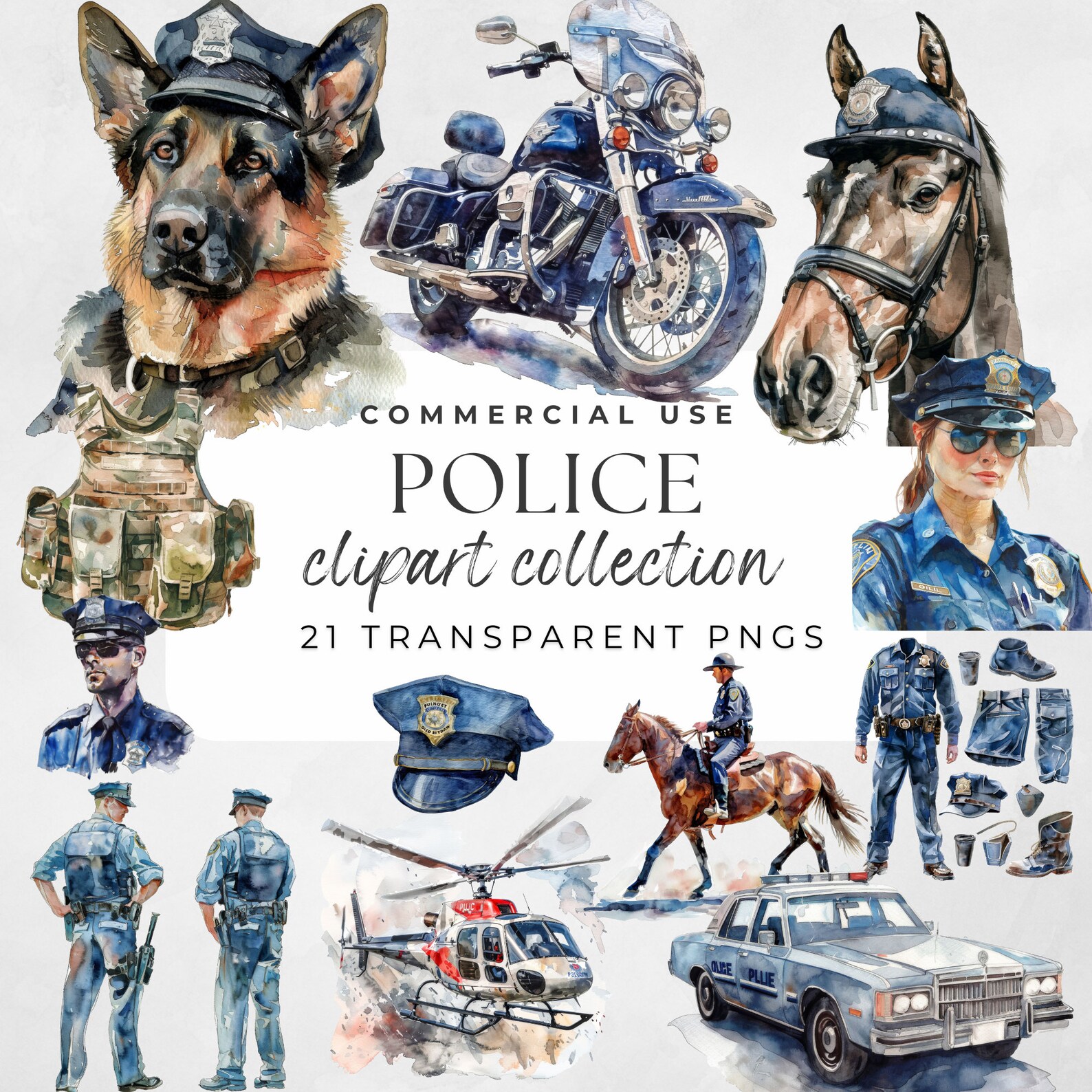 Police Watercolor, Watercolor Clipart, Police Car Clipart, Policeman ...
