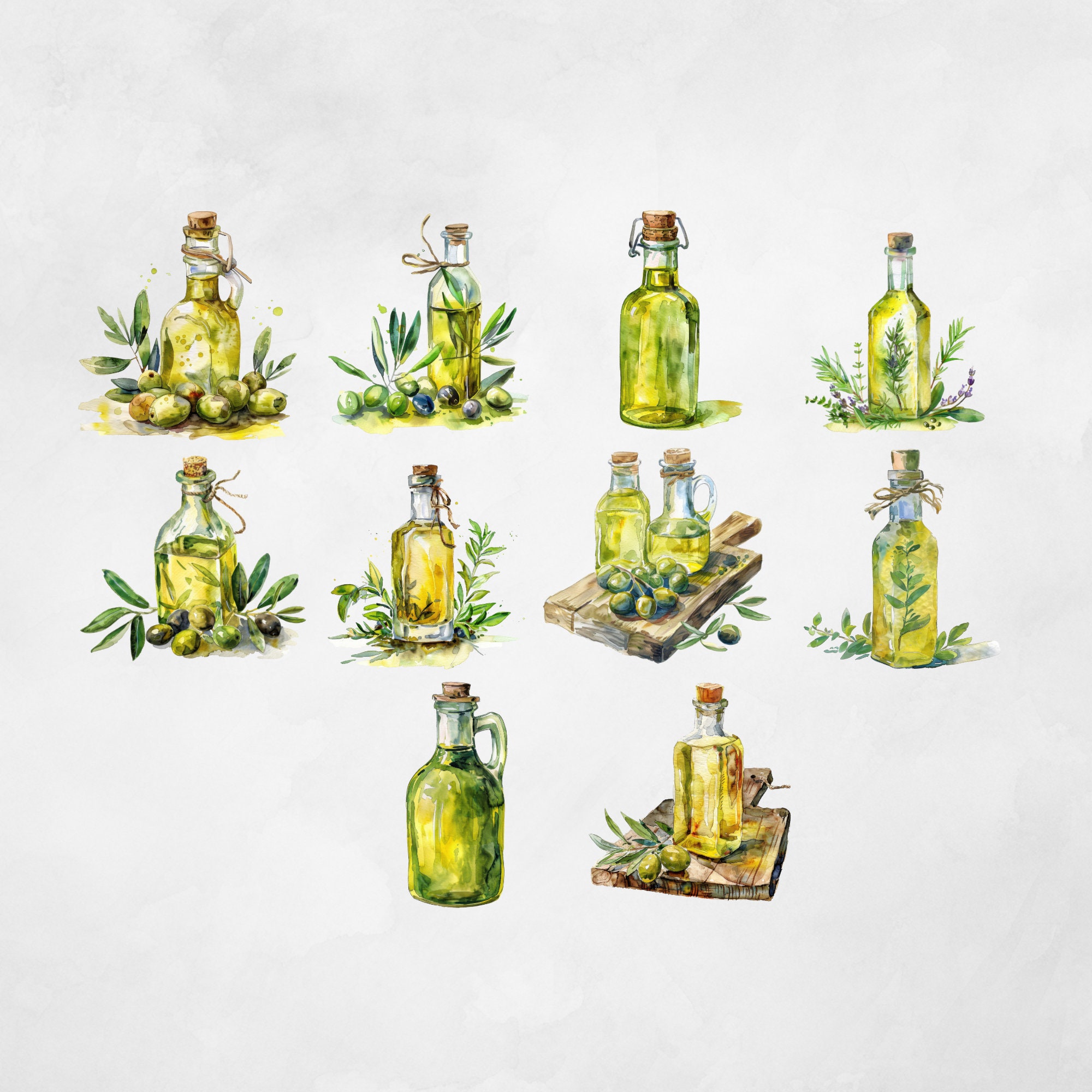 Olive Oil Clipart, Oil Bottle Clipart, Essential Oil Bottle, Watercolor ...