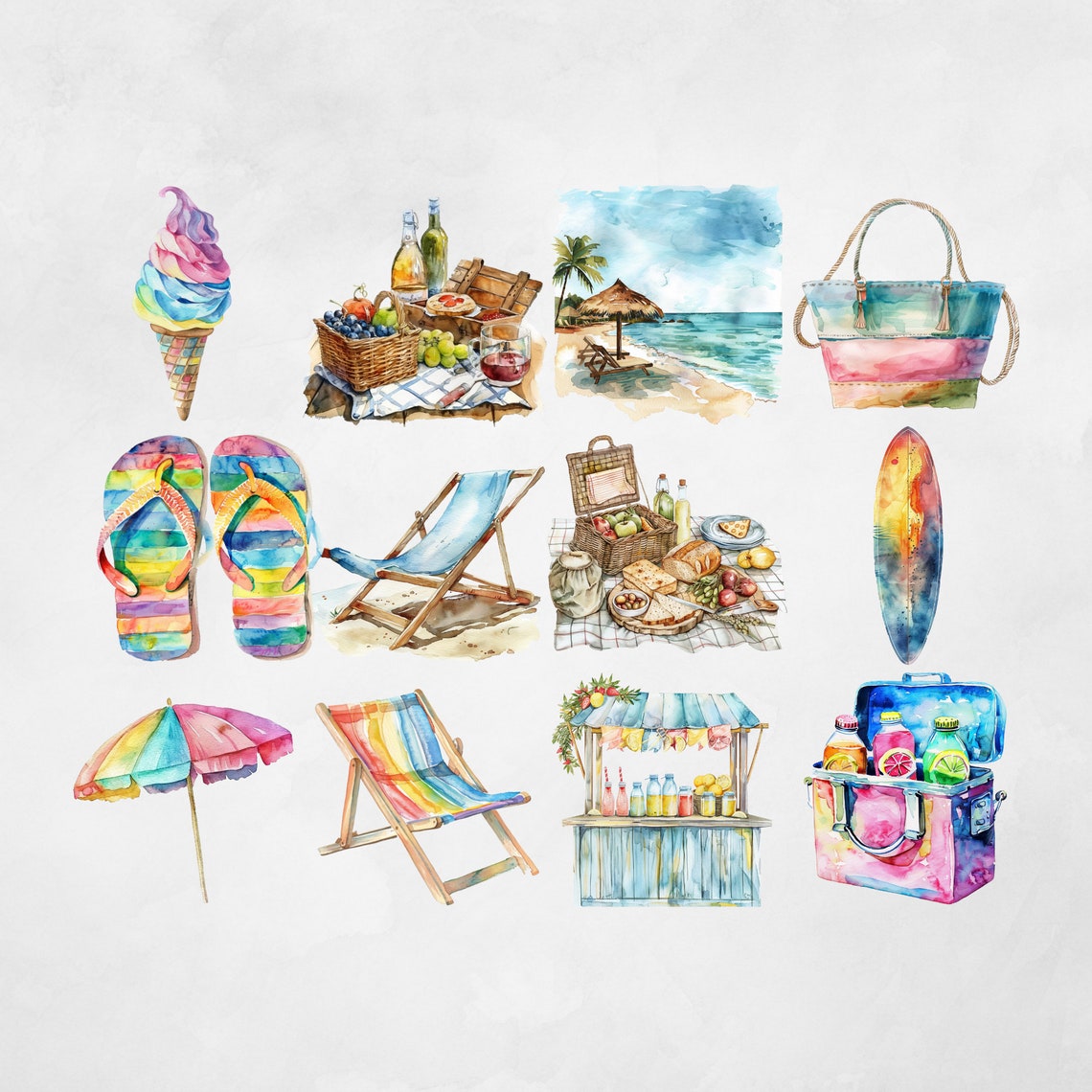Pastel Summer Clipart, Watercolour Clipart, Ice Cream Clipart, Flip ...