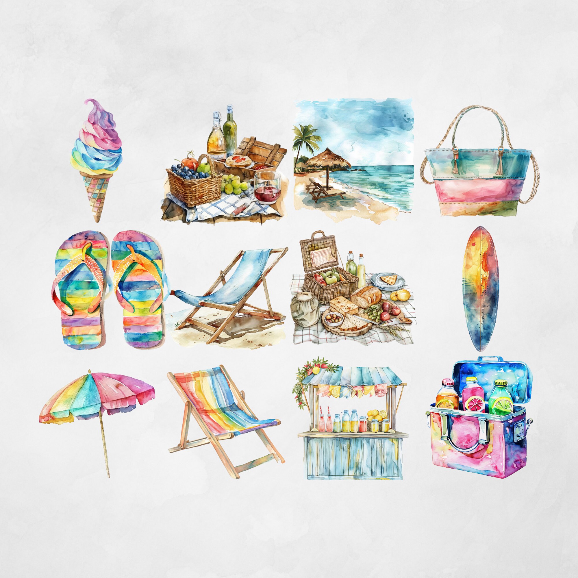 Pastel Summer Clipart, Watercolour Clipart, Ice Cream Clipart, Flip ...