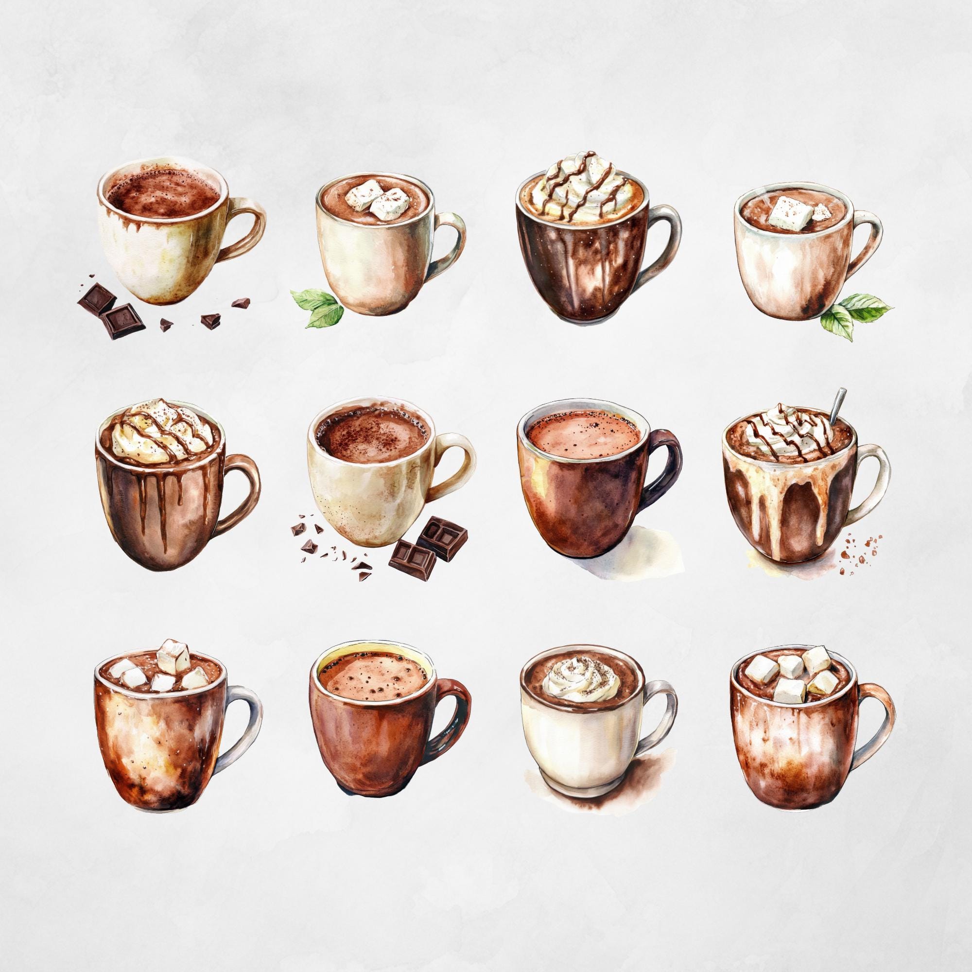 Hot Chocolate Clipart, Hot Cocoa, Winter Clipart, Christmas Watercolor ...