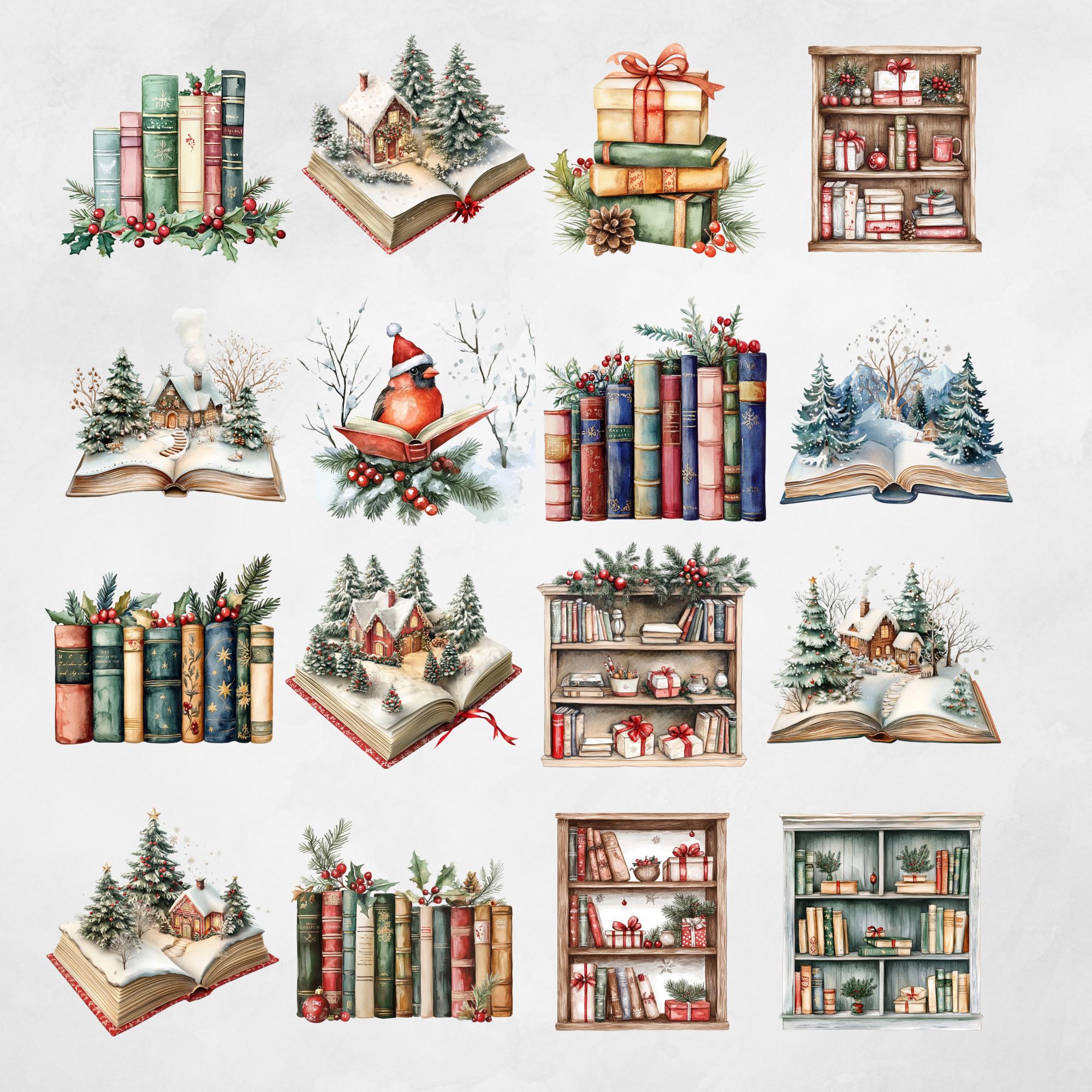 Christmas Book Spines Clipart Festive Art Spine Vintage Book Stack PNG ...