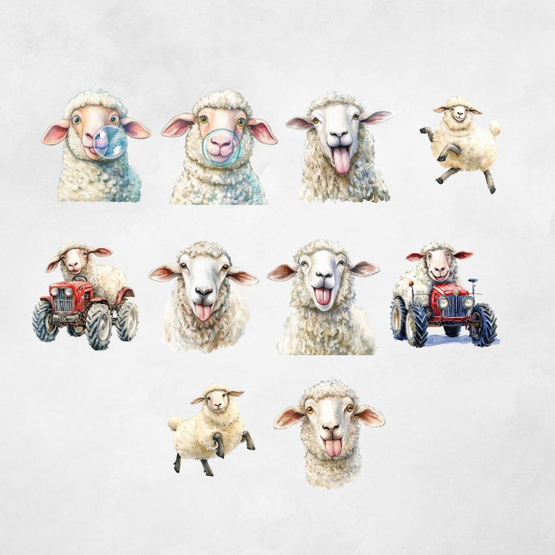 Quirky Sheep Clipart, Funny Farm Animals, Whimsical Animal Png, Funny ...