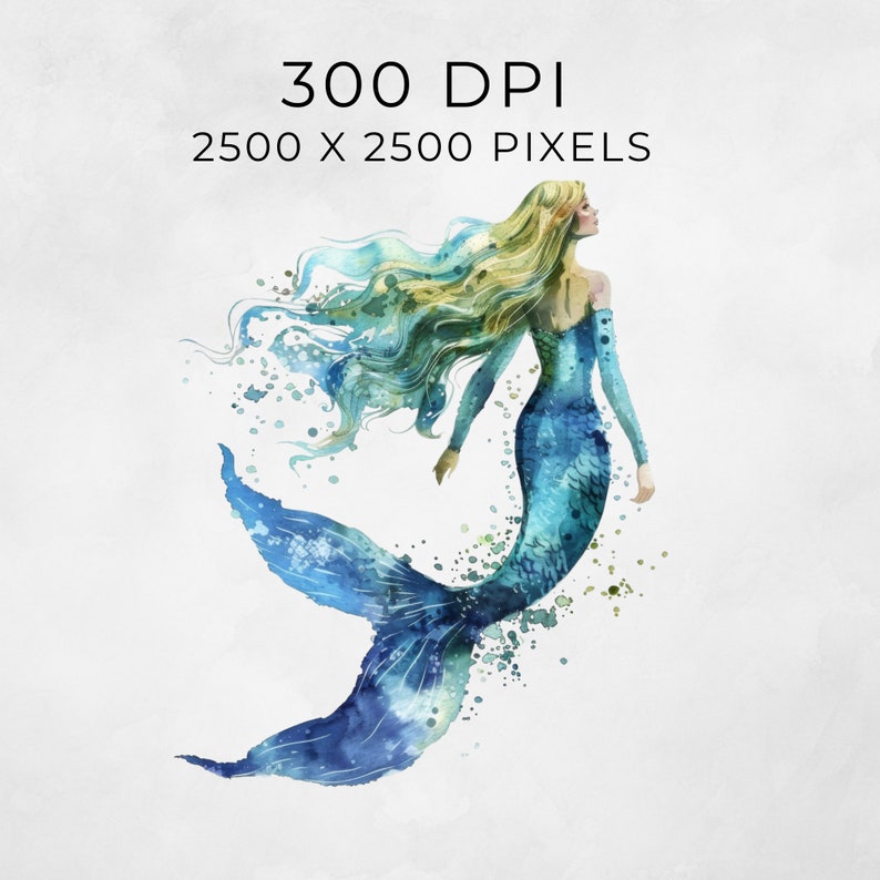 Mermaid Watercolor Clipart Mermaid Tail Printable Art Decor for Mermaid ...