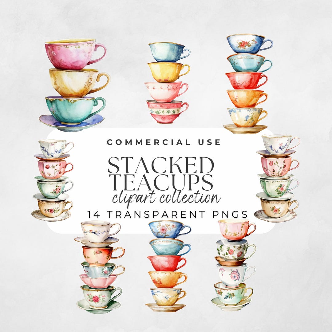 Teacup Stack Clipart, Tea Party Clipart, Tea Time Clipart, Tea Party ...