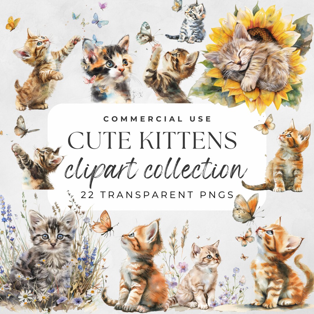 Kitten Watercolor, Kitten Clipart, Happy Cat PNG, Kitten Nursery ...