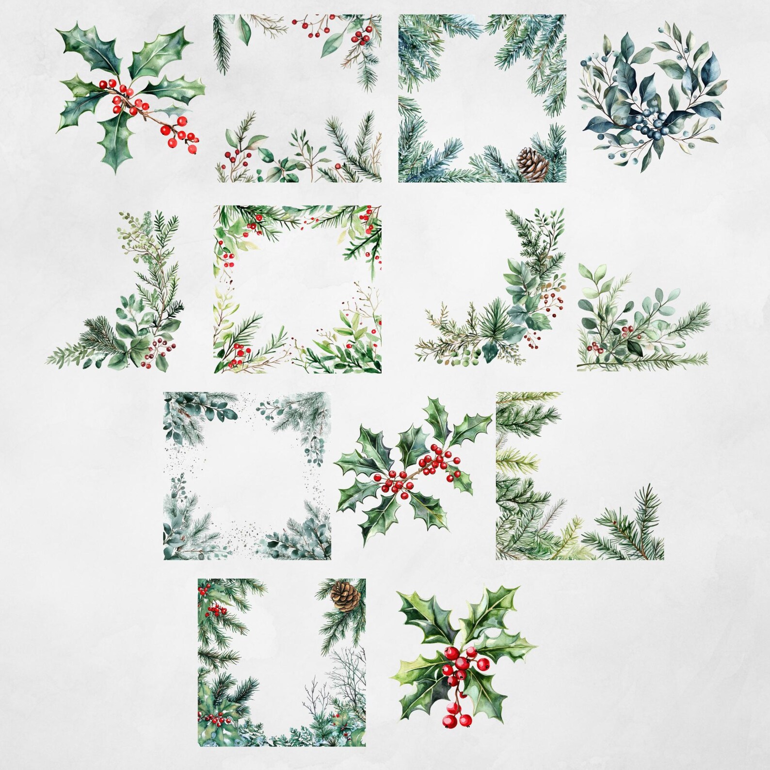 Winter Greenery Christmas Greenery Greenery Clipart Watercolor Wreath ...