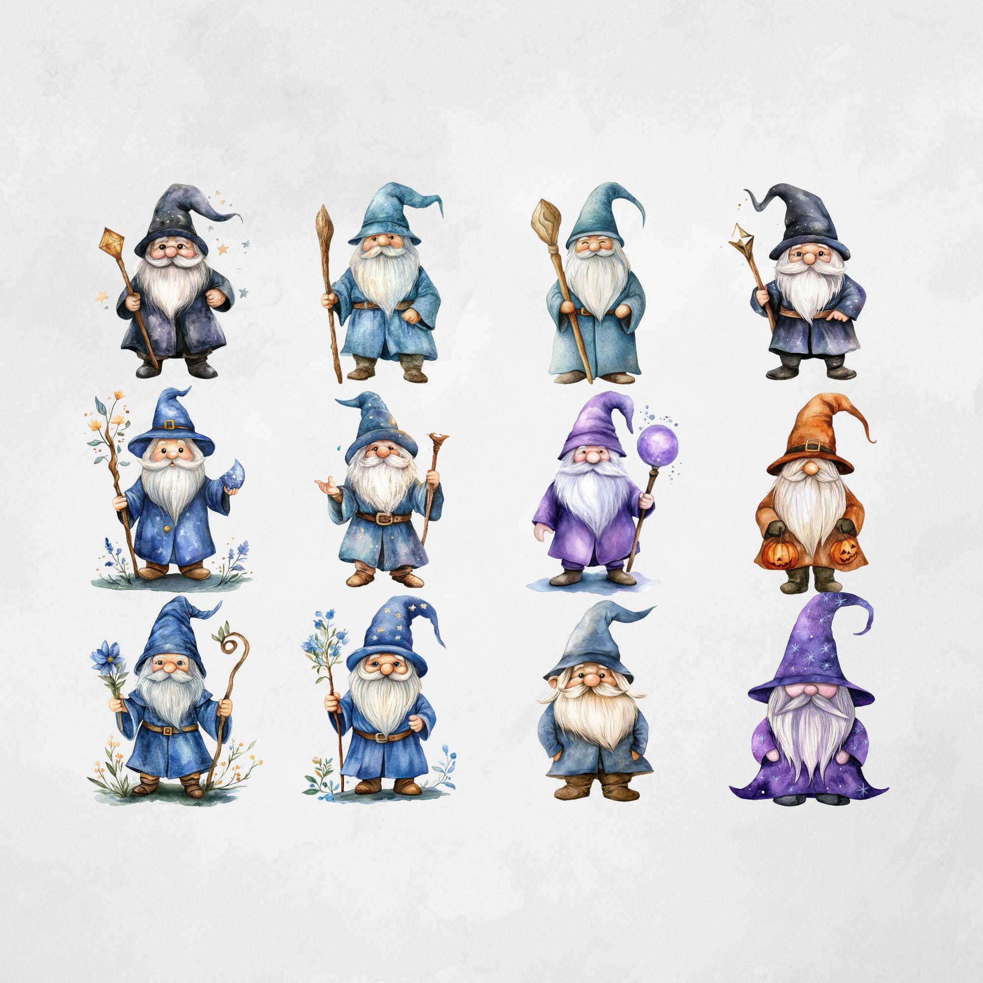 Wizard Gnomes Watercolor Clipart PNG Fantasy Cute Gnome Illustration ...