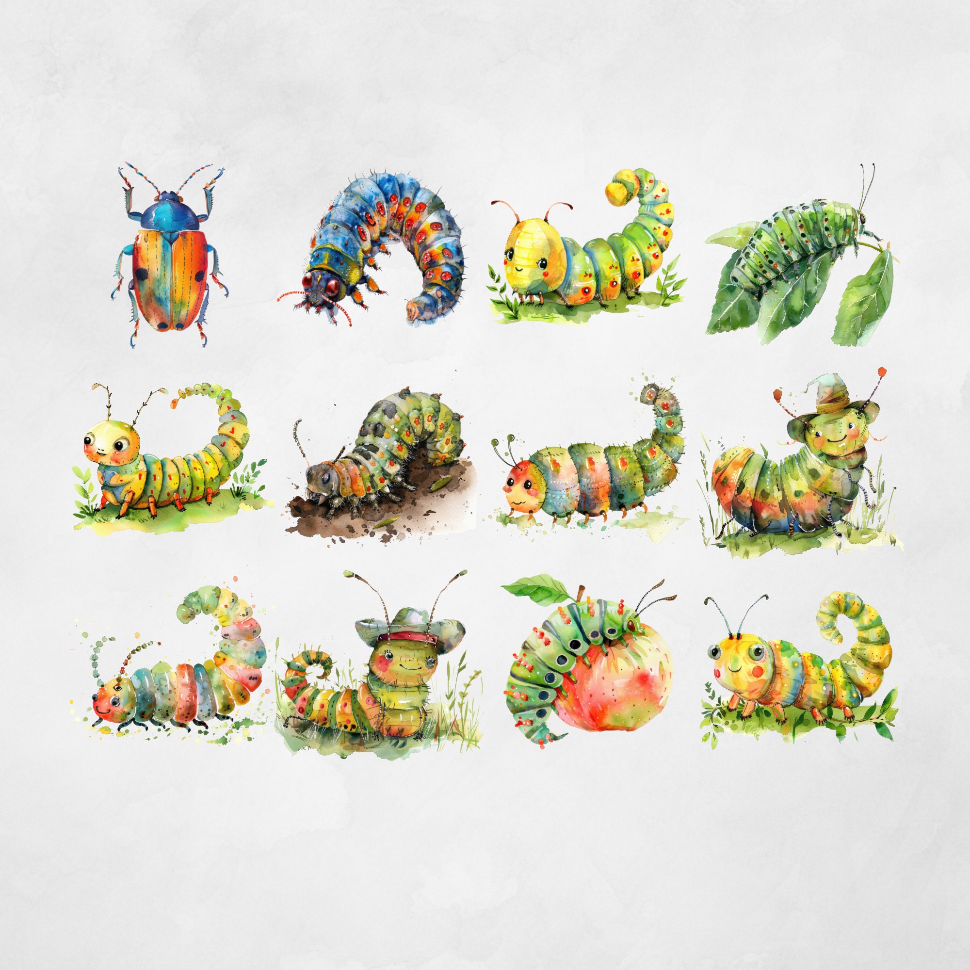 Caterpillar Clipart, Cute Bugs Clipart, Watercolor Bug, Nature Clipart ...