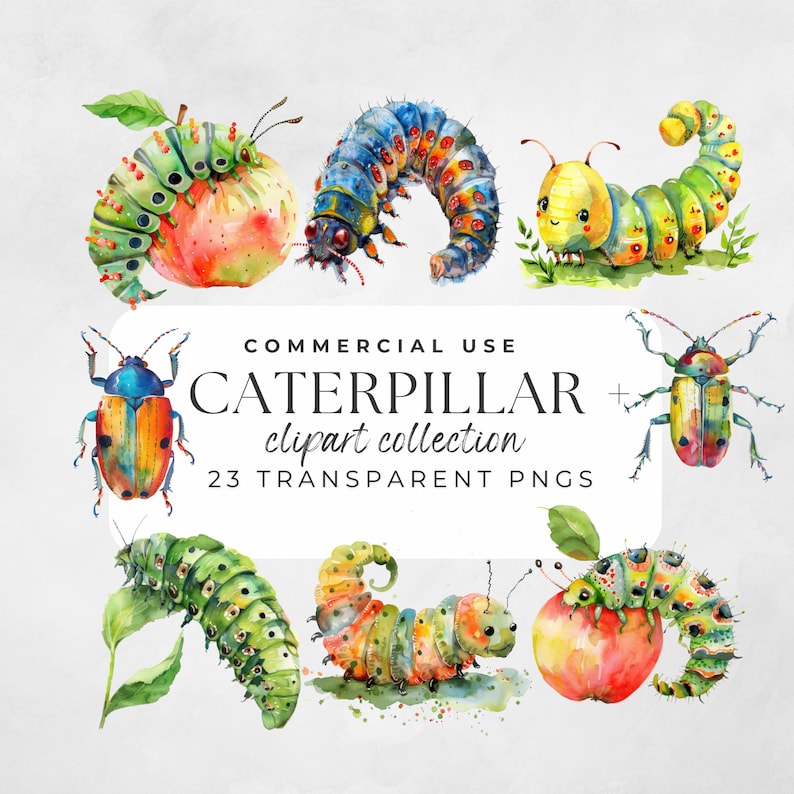 Caterpillar Clipart, Cute Bugs Clipart, Watercolor Bug, Nature Clipart ...