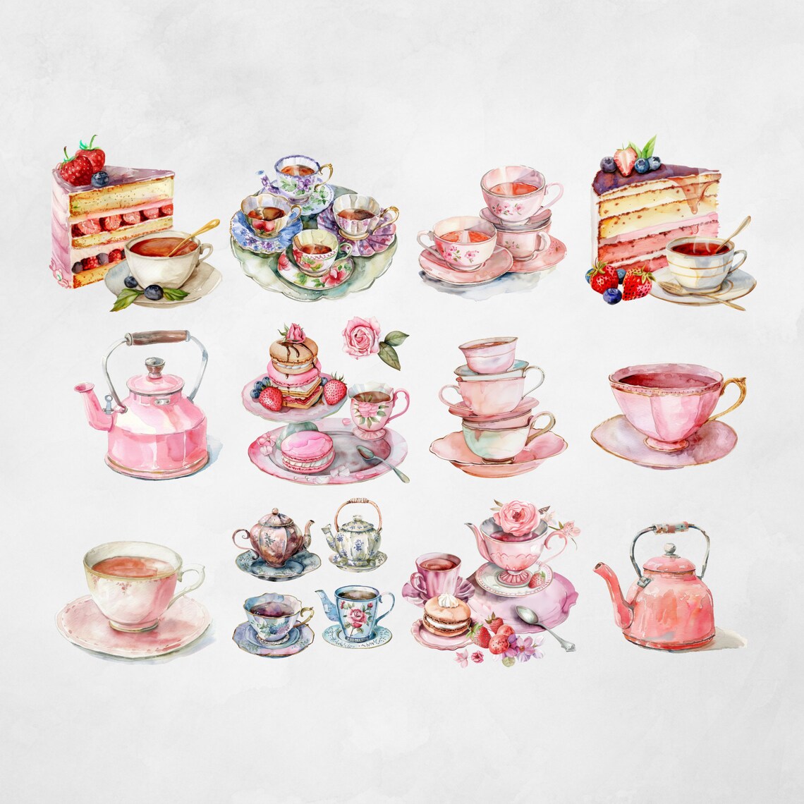 Tea Party Clipart, Tea Time Clipart, Watercolor Tea Party, Teacup Tea ...