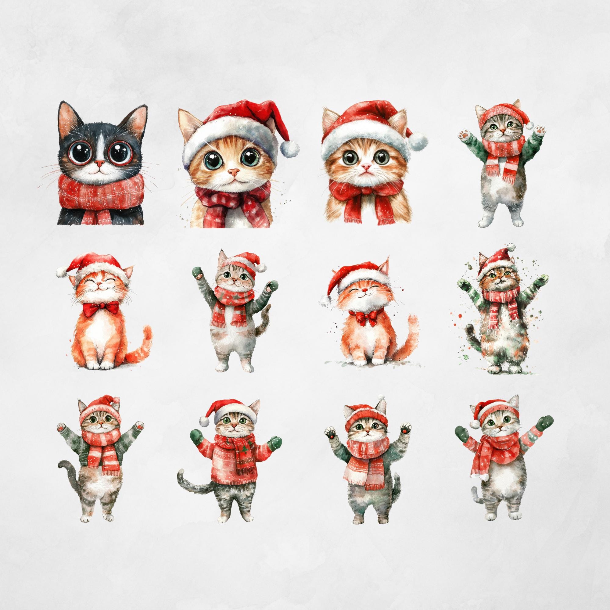 Quirky Christmas Cat Clipart Funny Animals Cute Cat Graphics Cat Dog ...