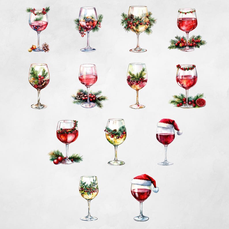 Christmas Wine PNG Wine Glasses Clipart Holiday Party Drink Printable ...