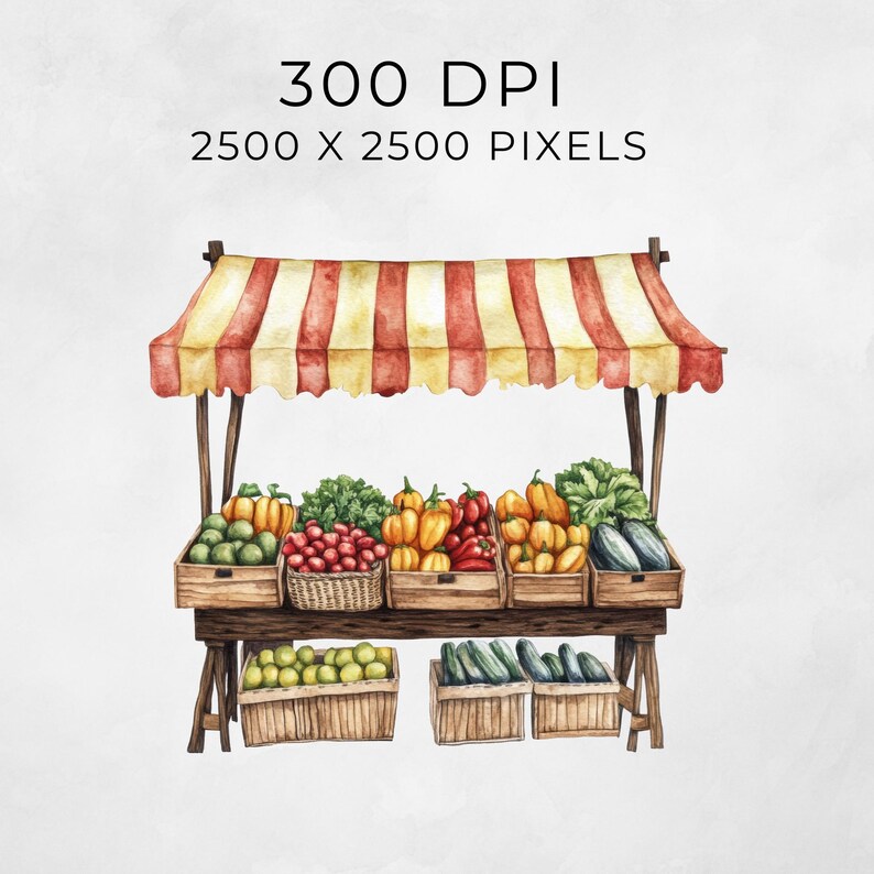 Farmers Market Stand Clipart, Watercolor Clipart, Vegetable Produce ...