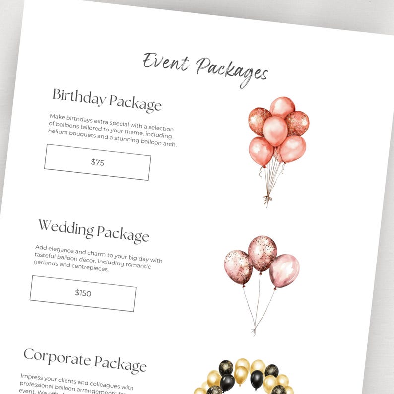 Balloon Menu Price List Balloon Artist Balloon Template Balloon Order ...