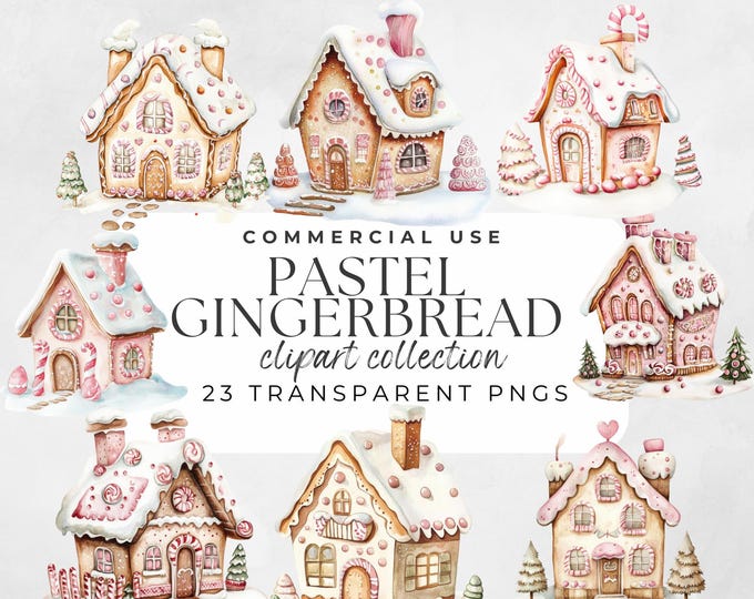 Pastel Gingerbread Clipart Pack, Pink Christmas Clipart, Watercolor ...