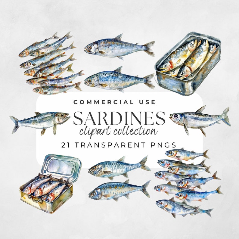 Sardine Graphics, Tin Fish Art, Sardine Tin Art, Seafood Illustration ...