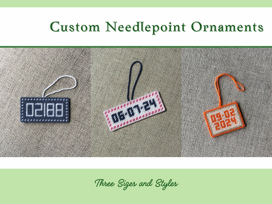 Custom Needlepoint Zip Code or Date Ornament | Gift Tags - Etsy