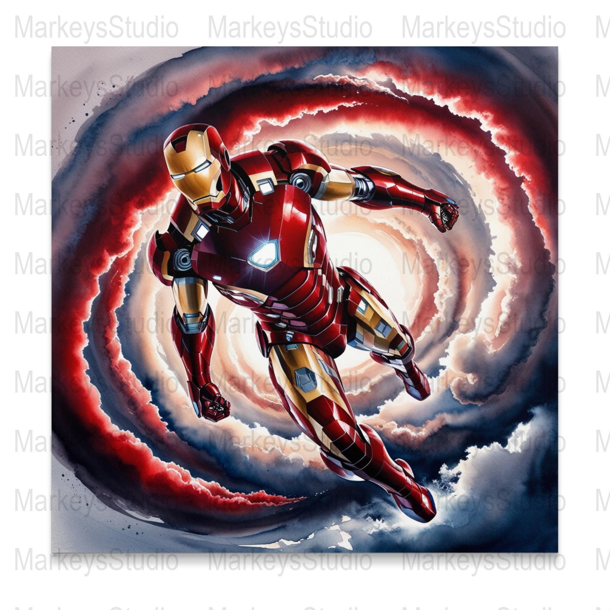 Marvels Iron Man Digital Art Print Bundle, Watercolor Wall Art Decor ...