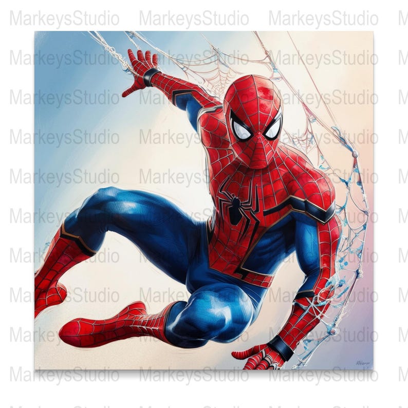 Marvel Spider Man Digital Art Print Bundle, Watercolor Wall Art Home ...