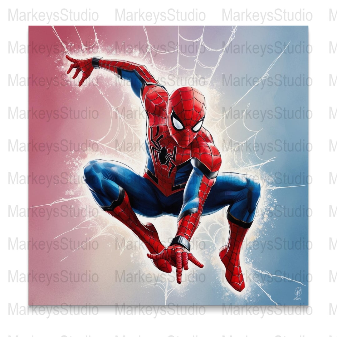 Marvel Spider Man Digital Art Print Bundle, Watercolor Wall Art Home ...