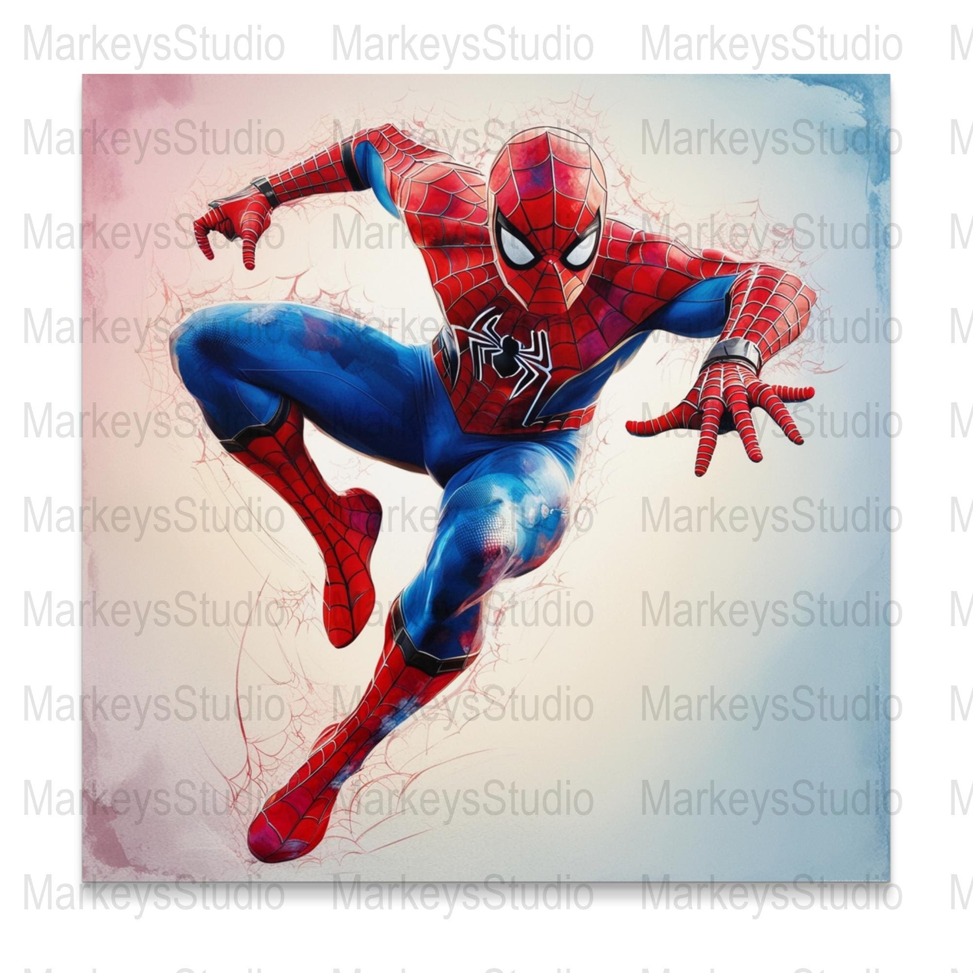 Marvel Spider Man Digital Art Print Bundle, Watercolor Wall Art Home ...