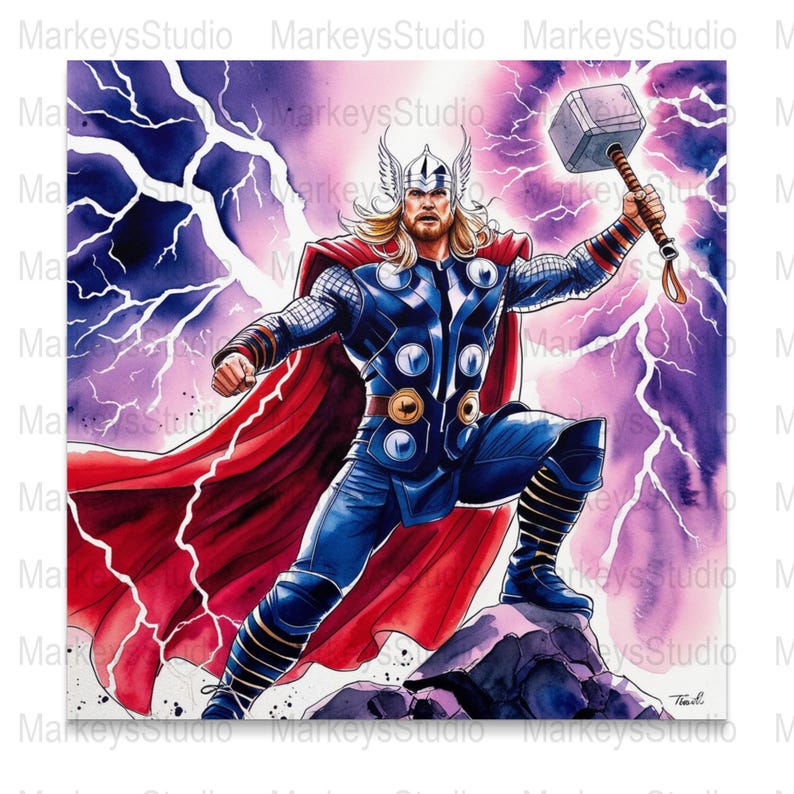 Marvel Thor Digital Art Print, Watercolor Wall Art Decor, Printable ...