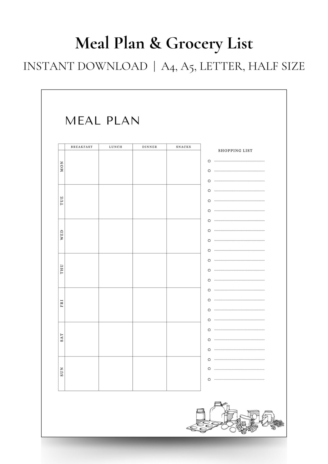 Weekly Menu Planner - Diet and Health - Printable Meal Plan - Etsy