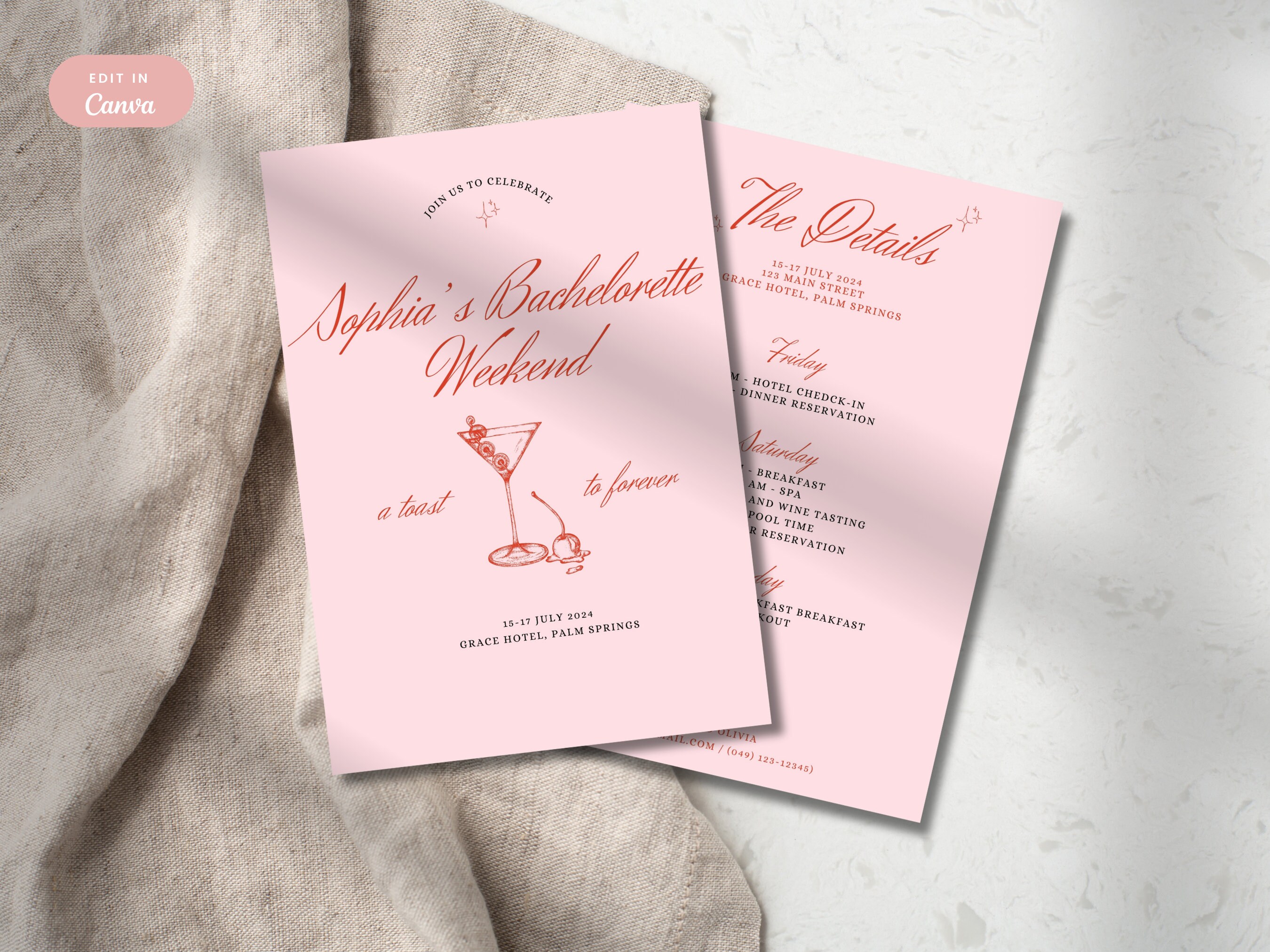 Coquette Retro Bachelorette Weekend Invitation and Itinerary Template ...