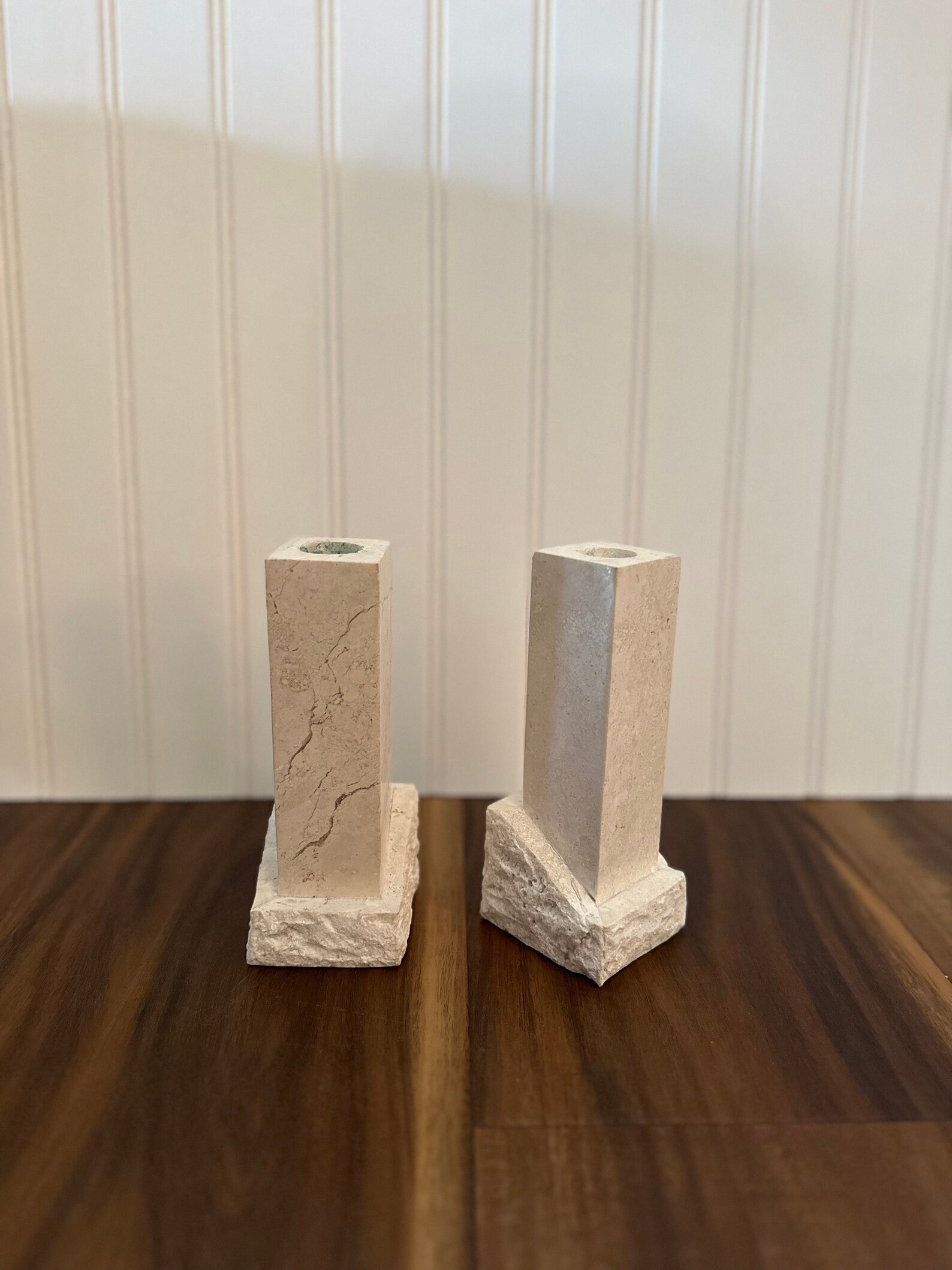 Renoir Designs Travertine Candlesticks - Etsy