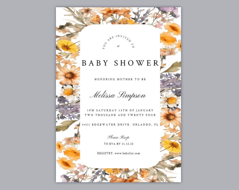 Wildflower Invitation Template - Etsy