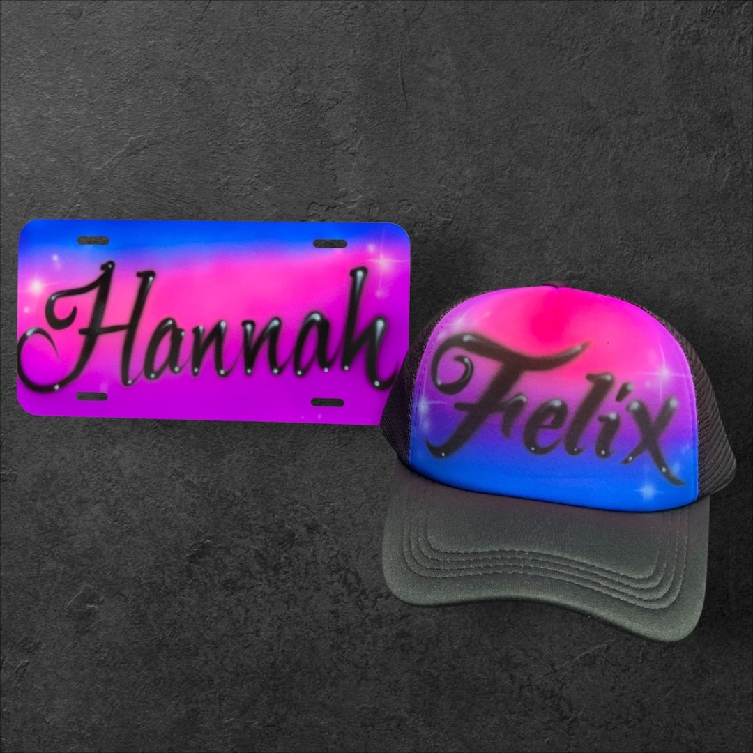 Custom Airbrush Car Tag & Trucker Hat Bundle – Personalized Name, RIP ...