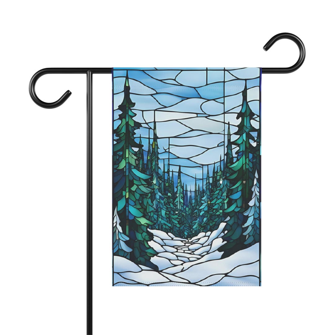 Winter Pine Trees, Stained Glass, House Flag, Welcome - Etsy