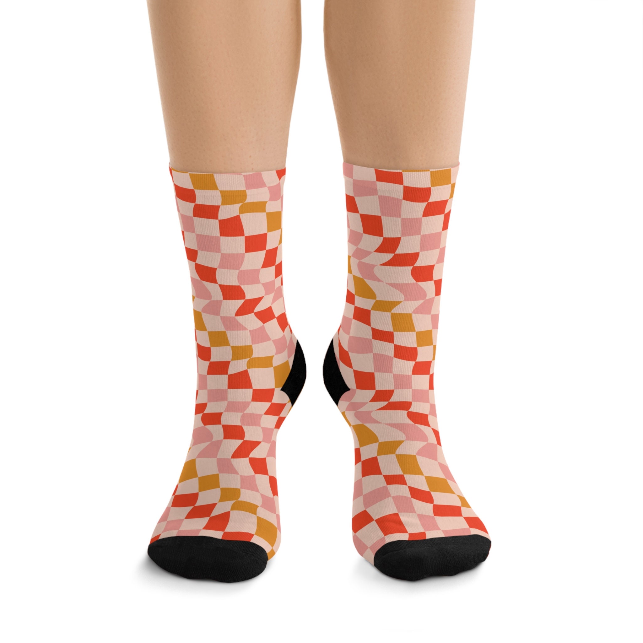 Checkered Recycled Socks Pink Gradient Socks Checkered Pattern ...