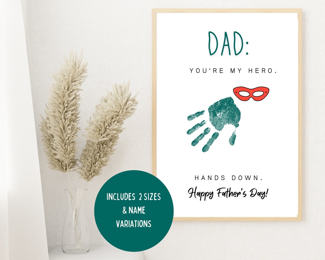 DIY Father's Day "superhero" Gift Kids Handprint Card Printable Craft ...