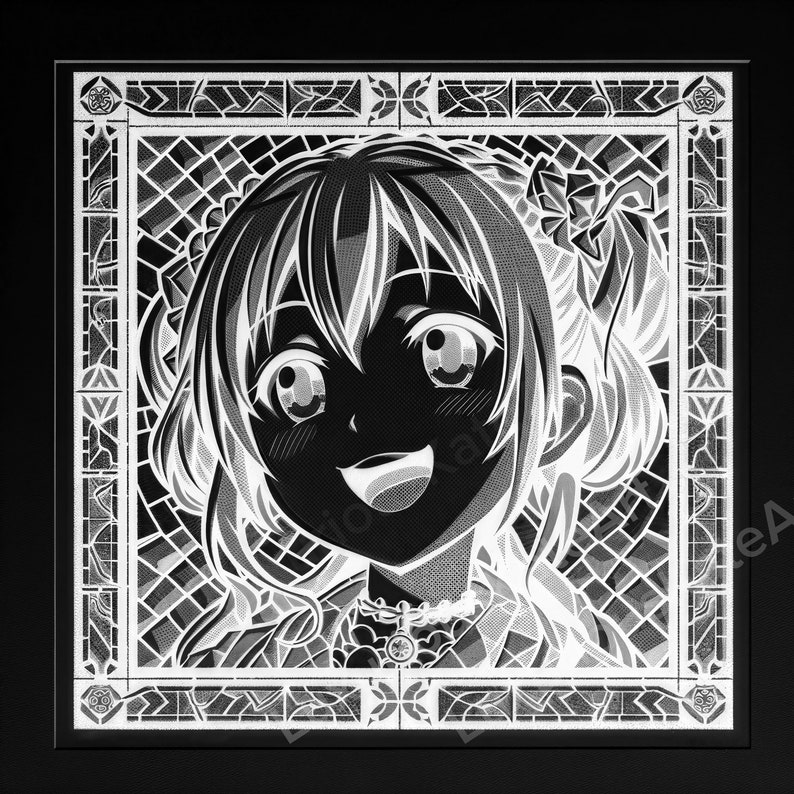 Anime Girl 4K PNG 3D Effect Mosaic Laser Engrave Glowforge Lightburn ...