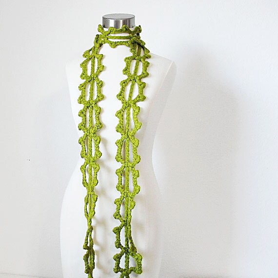 Items similar to Fern Frond Hand Crocheted Scarf in Lemongrass Green ...
