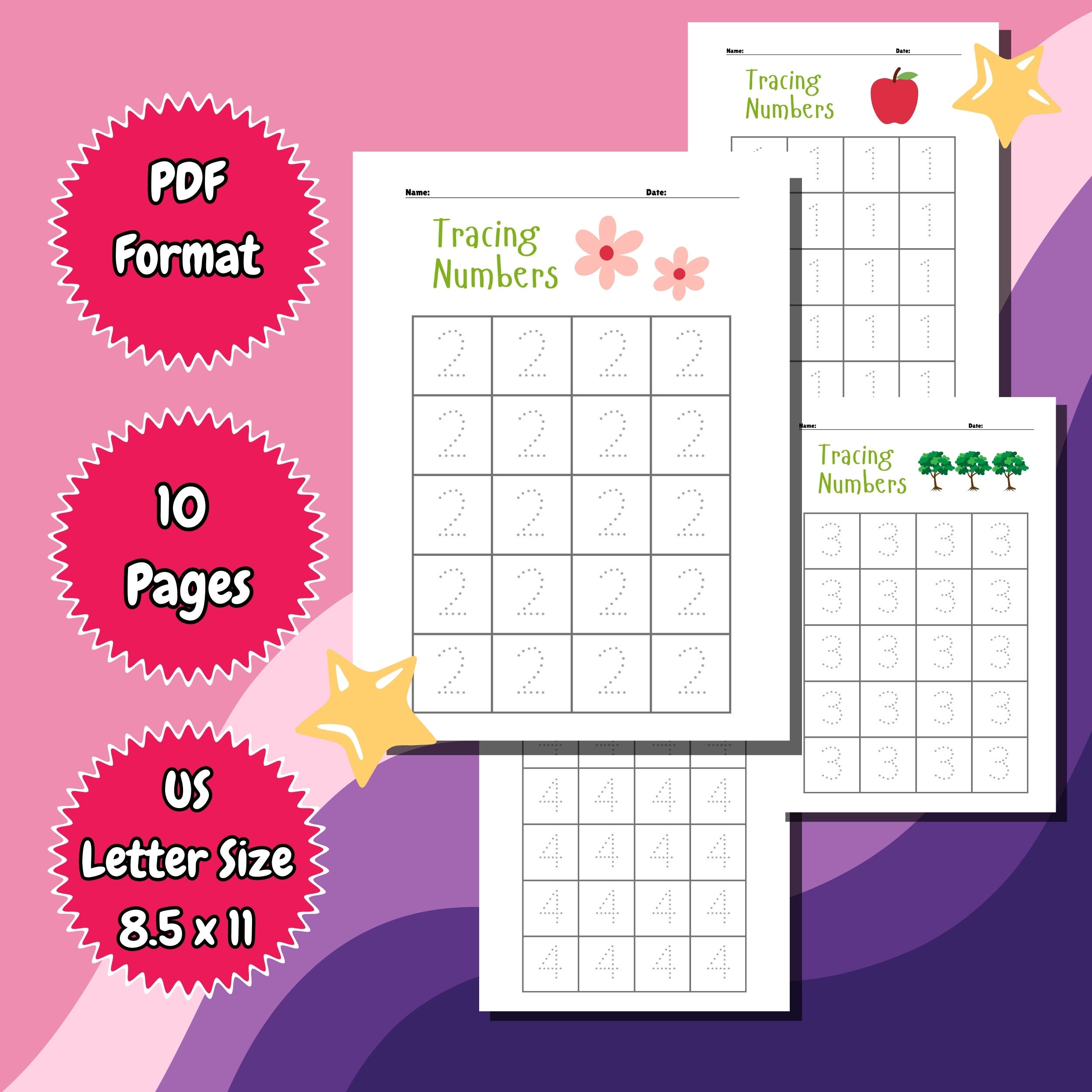 Tracing Numbers 1-10 Printable PDF File US Letter Size Digital Download ...