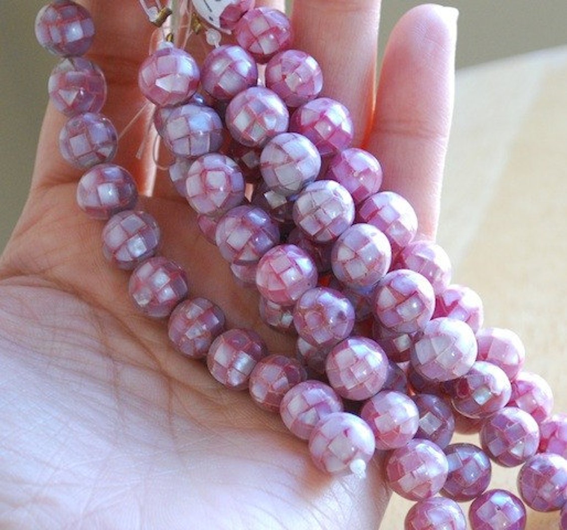 Mother of Pearl Mosaic Round Rosy Pink/shell Ball Mosaic Beads/sea ...