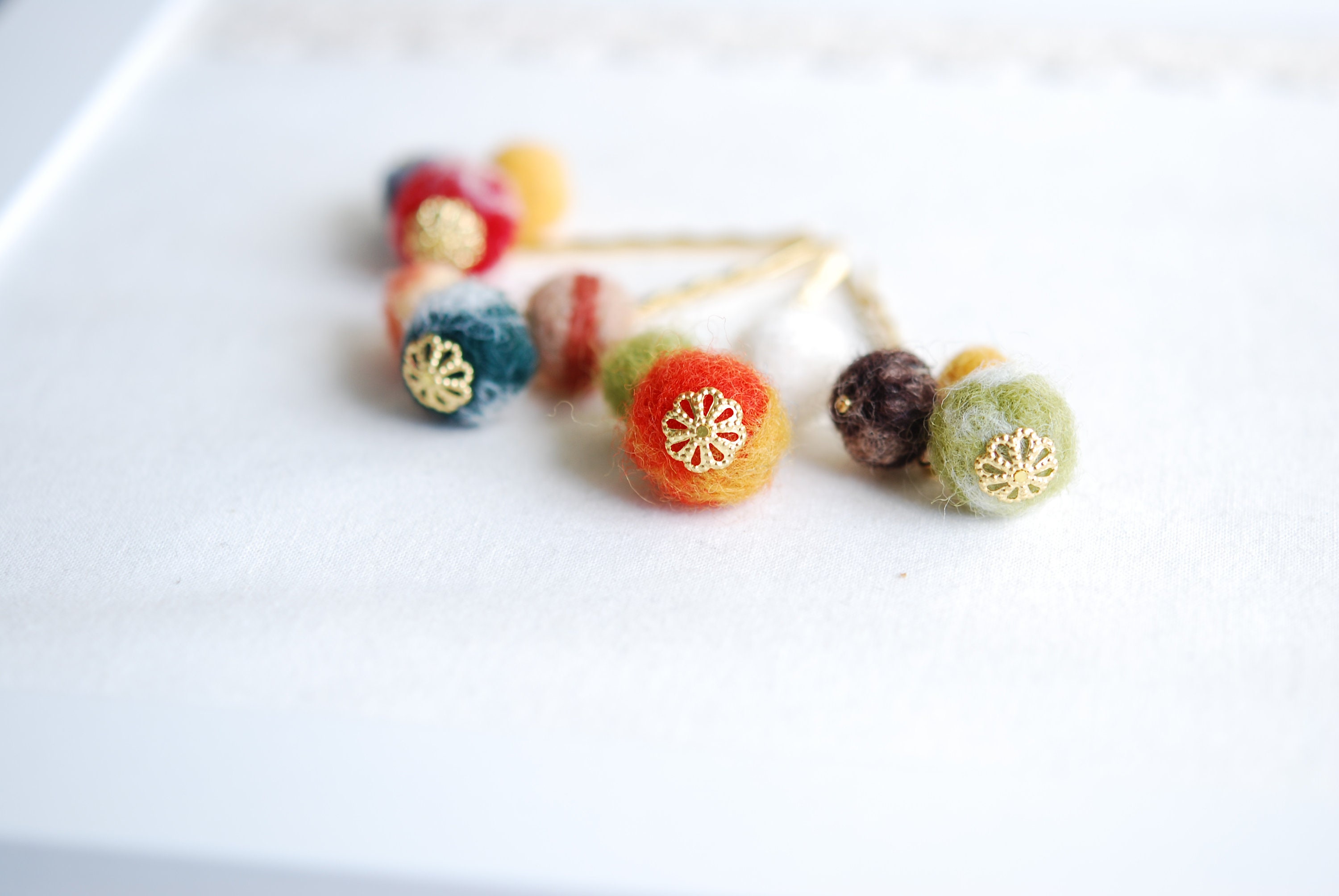Cute Bobby Pin With Felt Ball/asian Hair Accessory/needle - Etsy