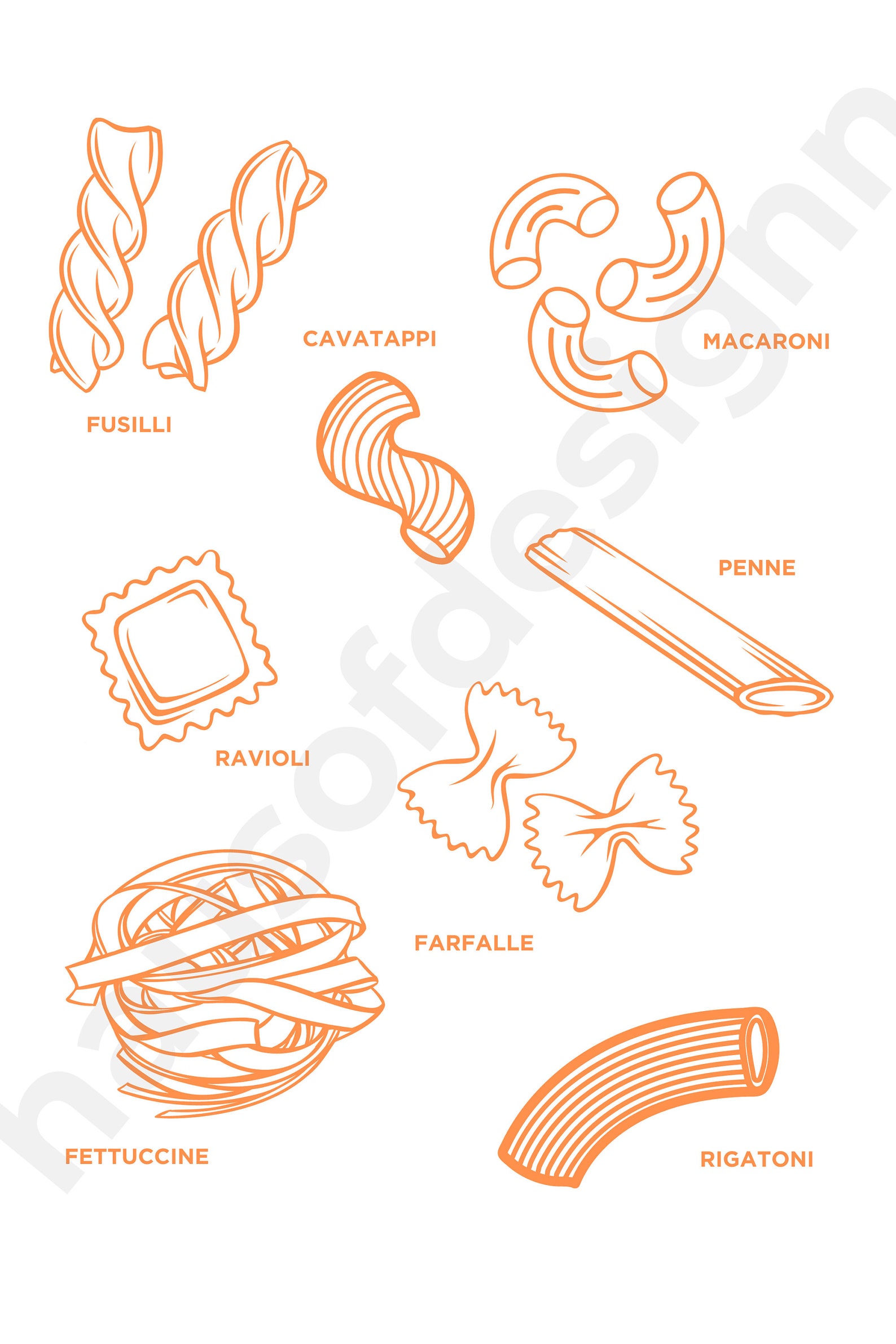 PASTA Print DIGITAL DOWNLOAD Printable Wall Art Wall Decor Minimal Art ...