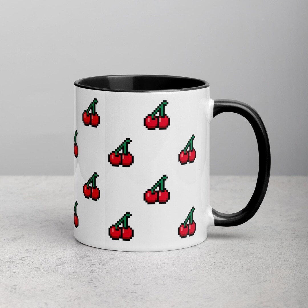 Pixel Art Mug, Cherry Pattern, Retro Mug, Retro Cup, Colored Mug ...