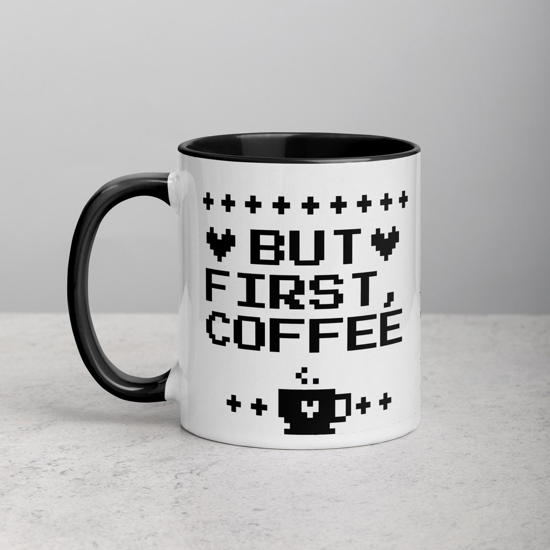 Pixel Art Mug, but First Coffee, Retro Mug, Retro Cup, Colored Mug ...